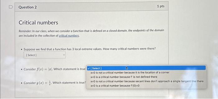 Solved Critical numbers Reminder: In our class, when we | Chegg.com