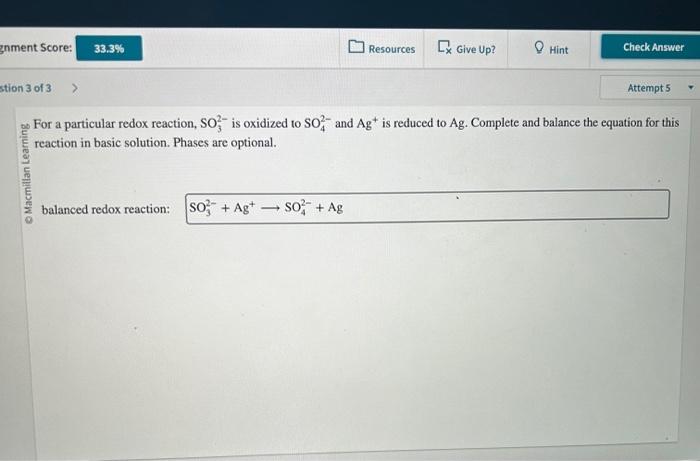 Solved For a particular redox reaction, SO32− is oxidized to | Chegg.com