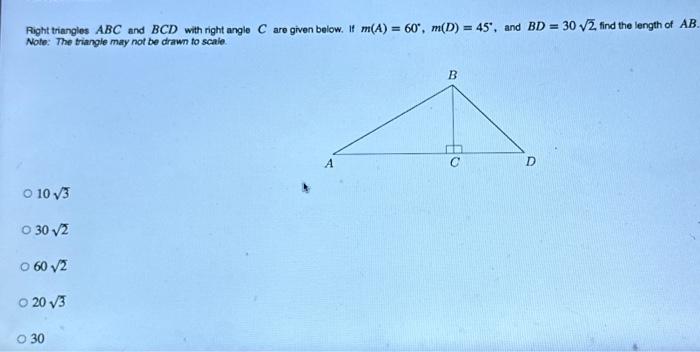 Solved Right triangles ABC and BCD with right angle C are | Chegg.com