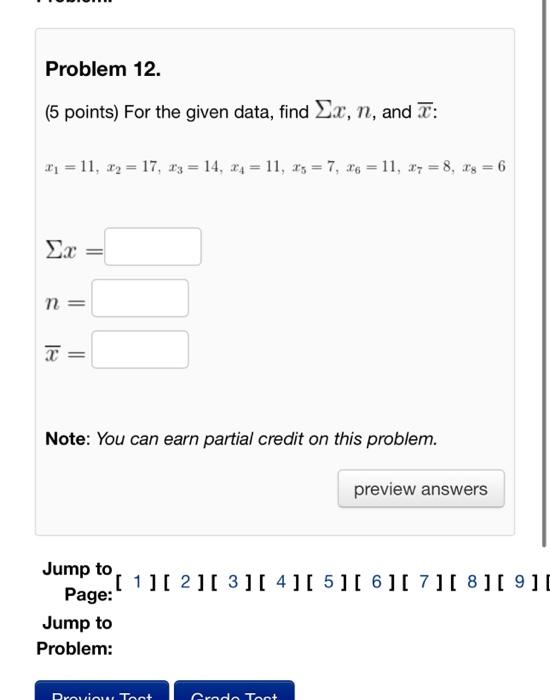 Solved Problem 12. (5 points) For the given data, find Σx,n, | Chegg.com