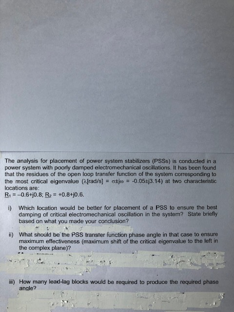 The analysis for placement of power system | Chegg.com