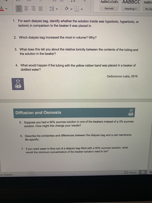 Normal Heading 1 No Diffusion and Osmosis EXPERIMENT | Chegg.com