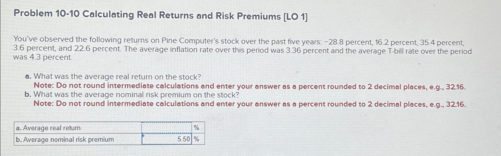 Solved Problem 10-10 ﻿Calculating Real Returns and Risk | Chegg.com