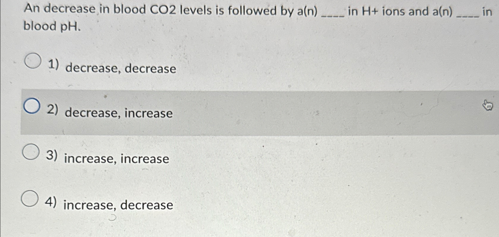 Solved An decrease in blood CO2 ﻿levels is followed by | Chegg.com