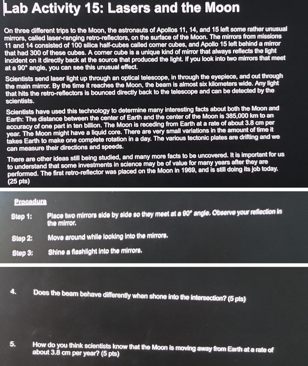 Solved Lab Activity 15: Lasers and the Moon On three | Chegg.com