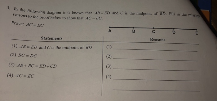 Solved In the following diagram it is known that AB = ED and | Chegg.com