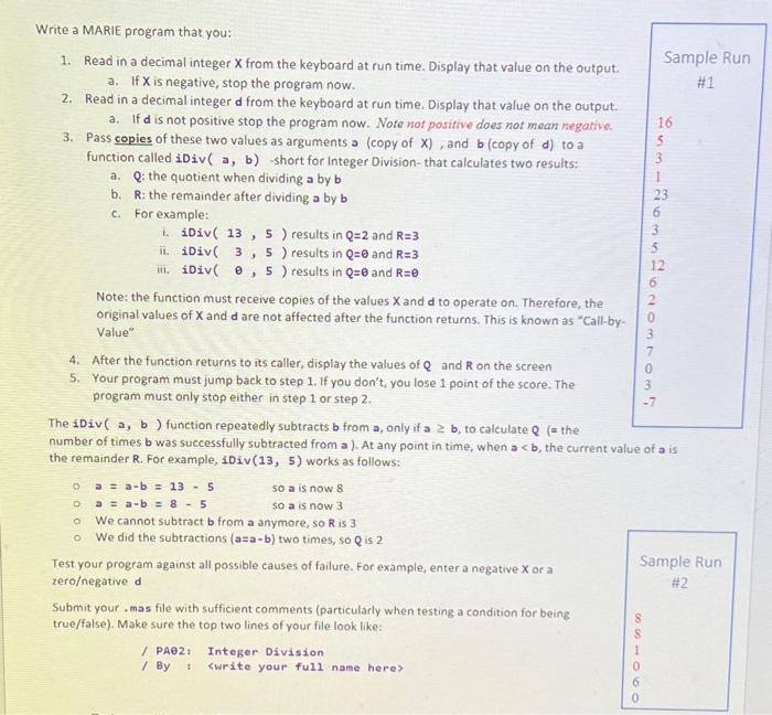 Solved Write a MARIE program that you: 1. Read in a decimal | Chegg.com
