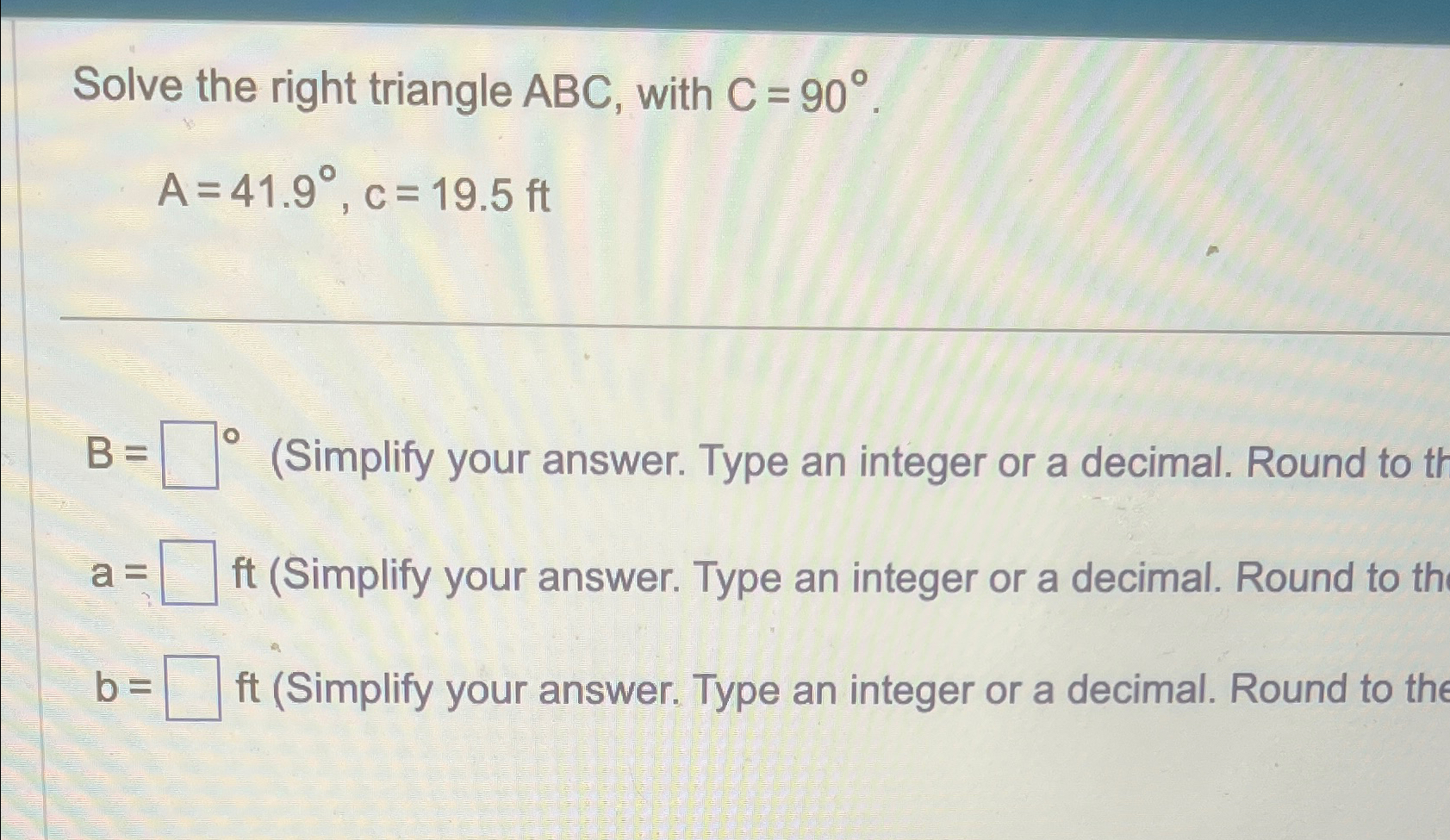 Solved Solve the right triangle ABC, with | Chegg.com