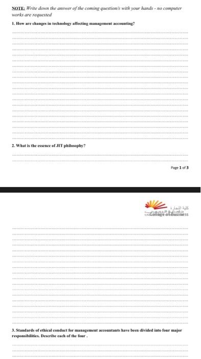 Solved NOTE: Write down the answer of the coming questions | Chegg.com