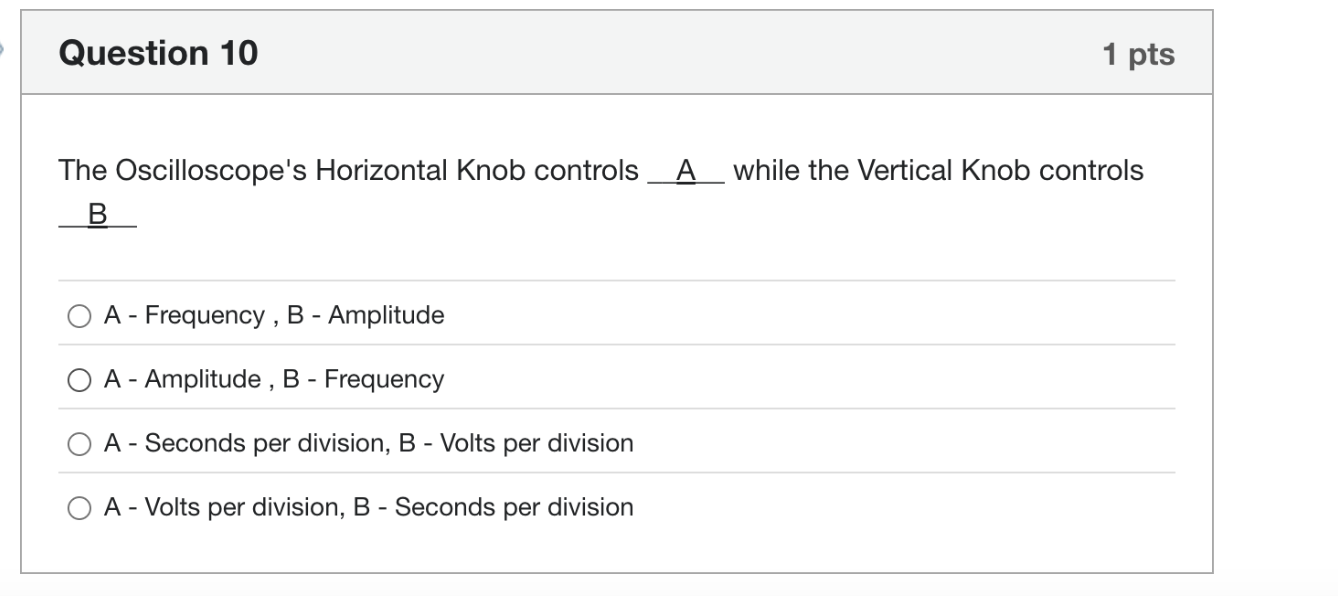 Solved Question 10The Oscilloscope's Horizontal Knob | Chegg.com