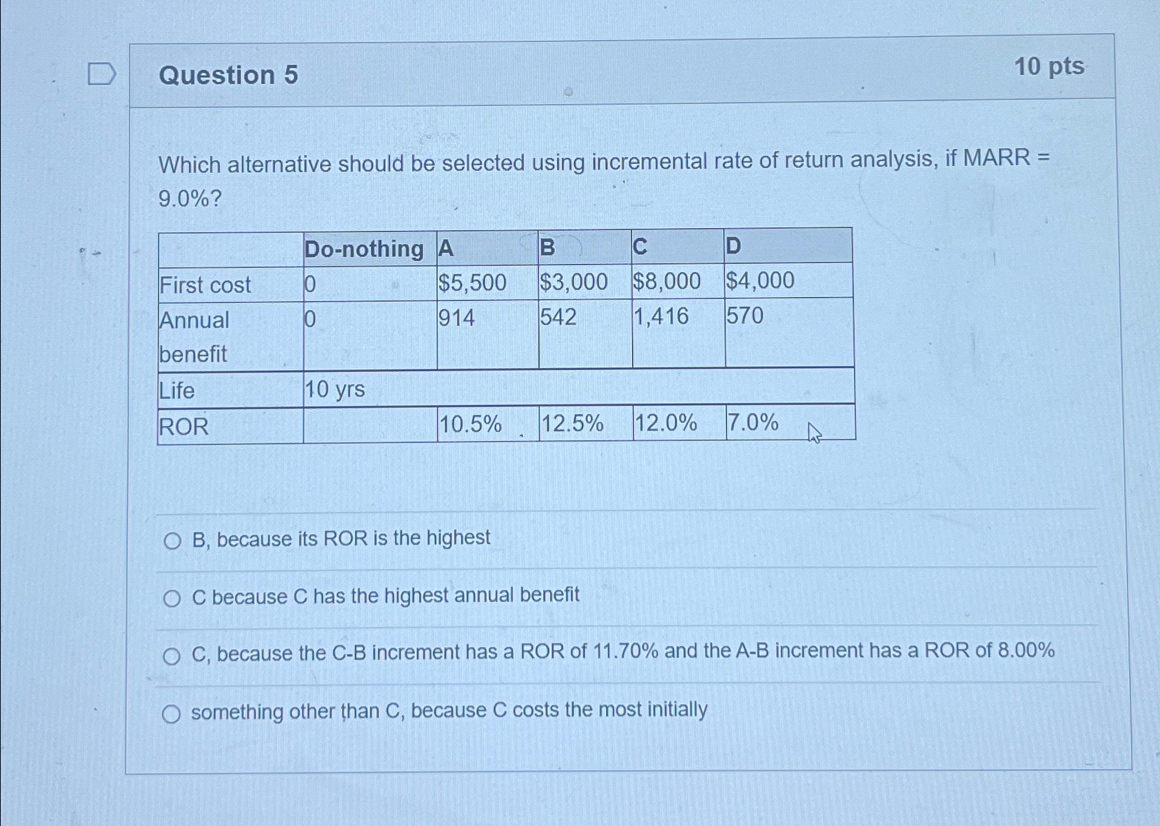 Solved Question 510ptsWhich alternative should be selected | Chegg.com