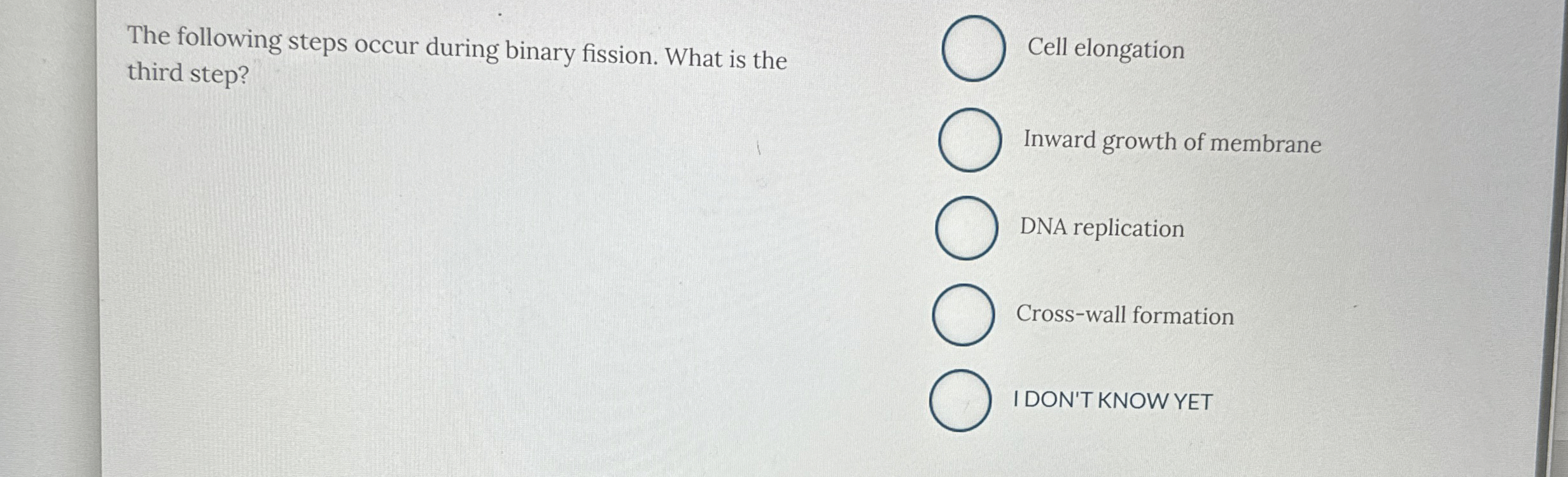 Solved The following steps occur during binary fission. What | Chegg.com