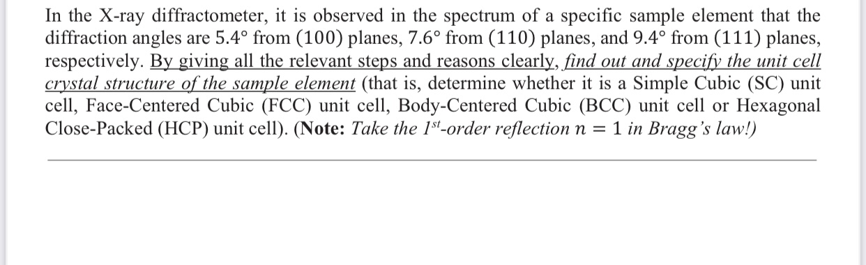 Solved In the X-ray diffractometer, it is observed in the | Chegg.com
