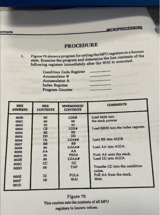 Solved 1. Figure 70 shows a program for setting the MPU | Chegg.com