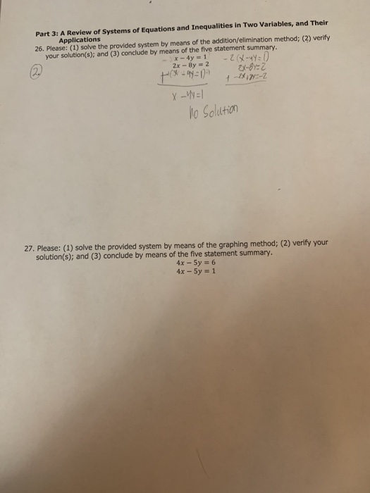 Solved Part 3: A Review of Systems of Equations and | Chegg.com