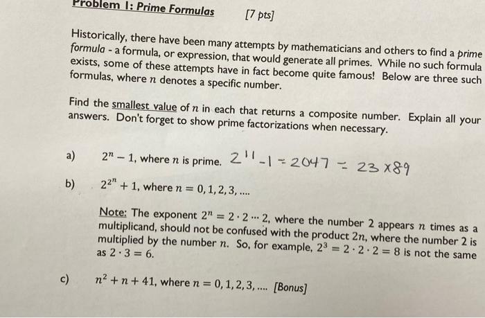 Solved 1: Prime Formulas [7 pts] Historically, there have | Chegg.com