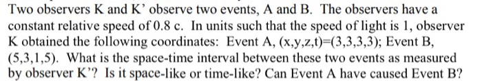 Solved Two observers K and K'observe two events, A and B. | Chegg.com