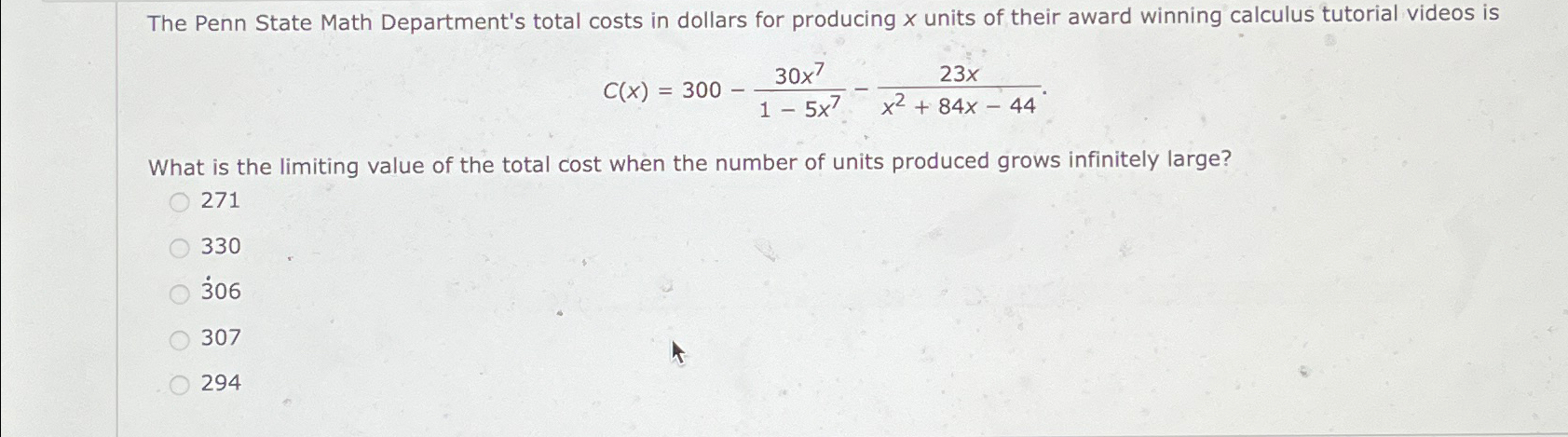Solved The Penn State Math Department's total costs in | Chegg.com