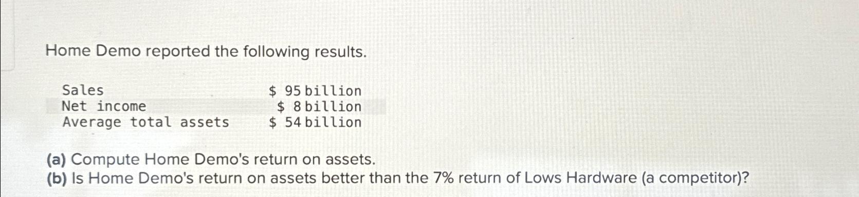 Solved Home Demo reported the following | Chegg.com