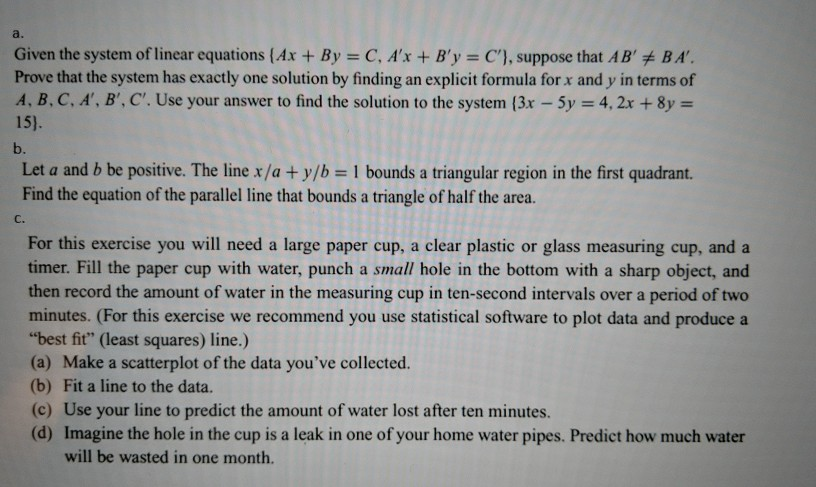 Solved a. Given the system of linear equations (Ax + By = C, | Chegg.com