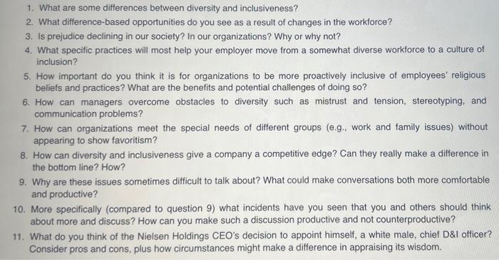 Solved 1. What are some differences between diversity and | Chegg.com