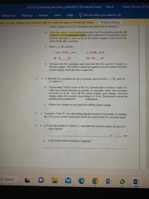 Solved b. Close the switch $ and gradually acrease the DC | Chegg.com