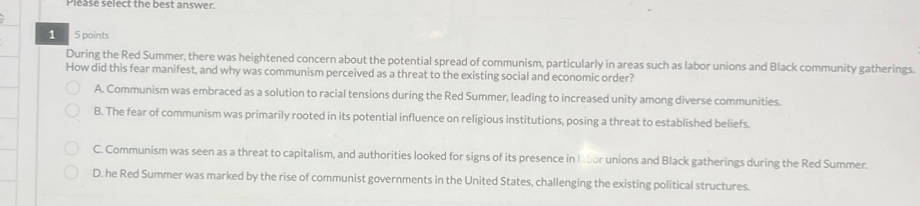 Solved During the Red Summer, there was heightened concern | Chegg.com