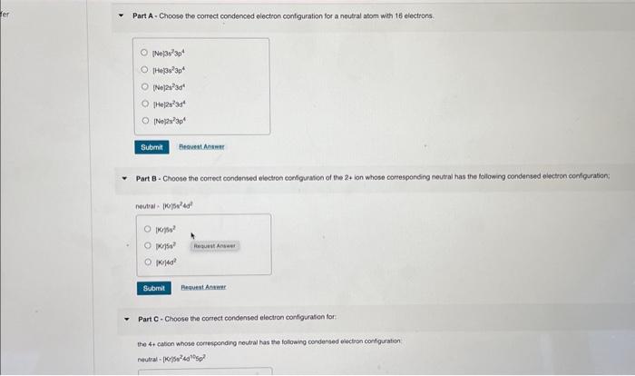 Solved Part A Choose the correct condenced electron | Chegg.com
