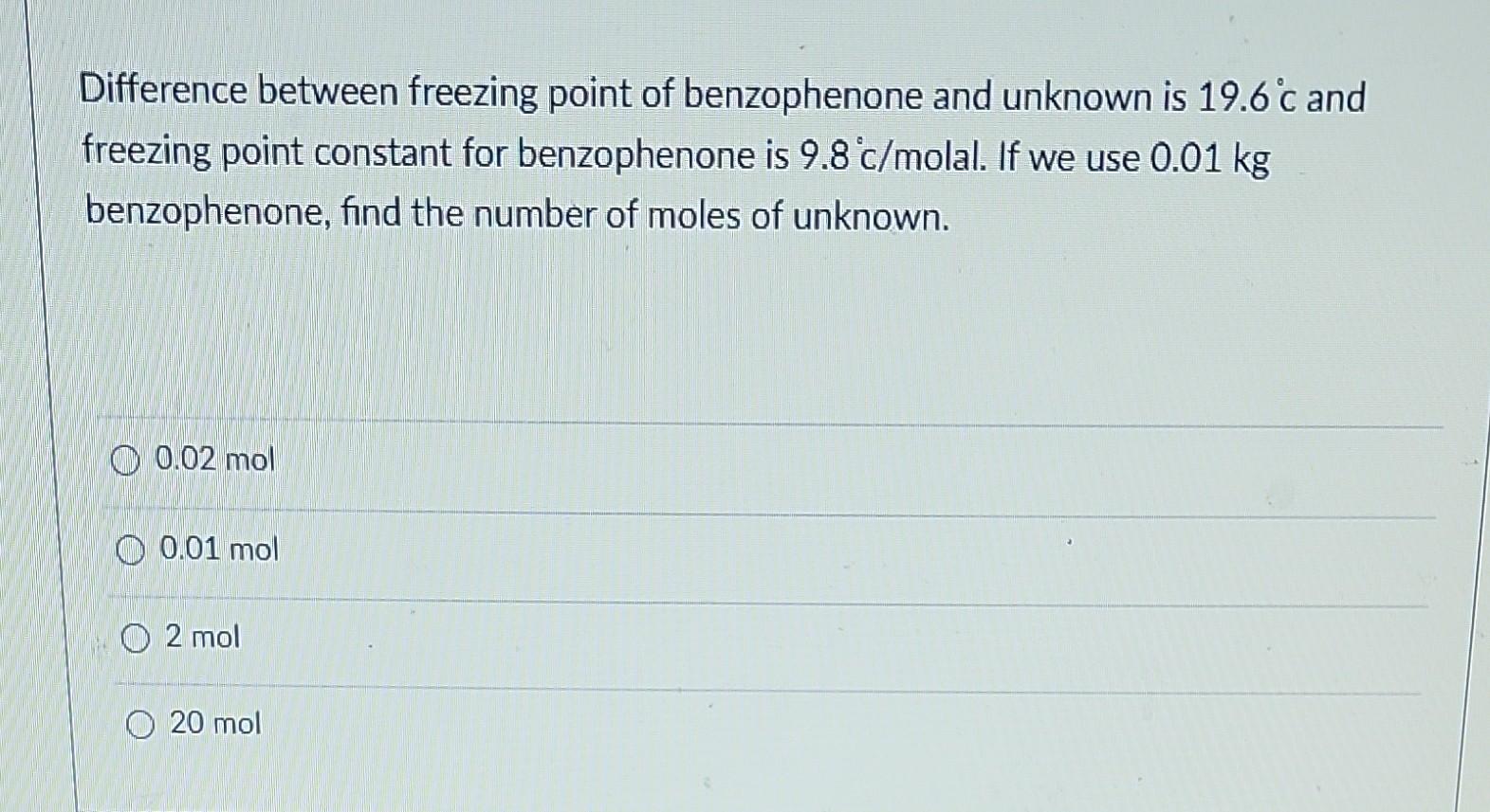 Solved Difference between freezing point of benzophenone and | Chegg.com