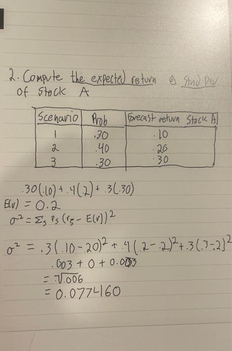 Solved 2. Compute the expected return el Ind Der of stack A | Chegg.com