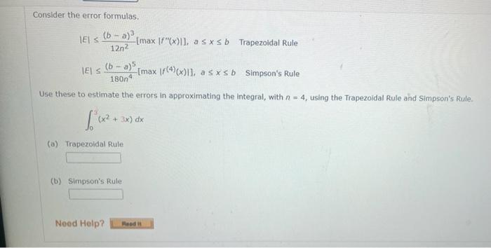 Solved Consider the error formulas. | Chegg.com