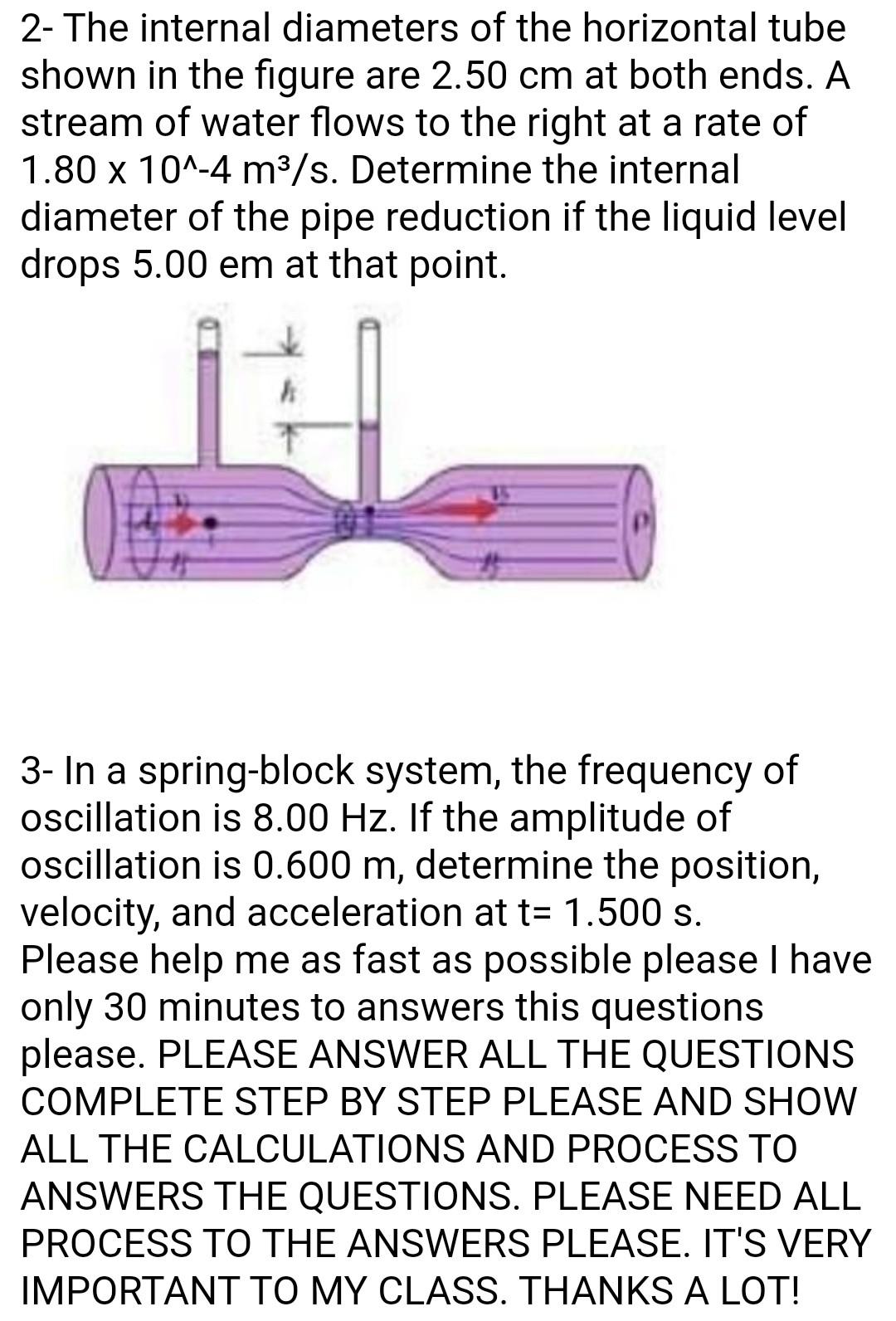 Solved 2- The internal diameters of the horizontal tube | Chegg.com