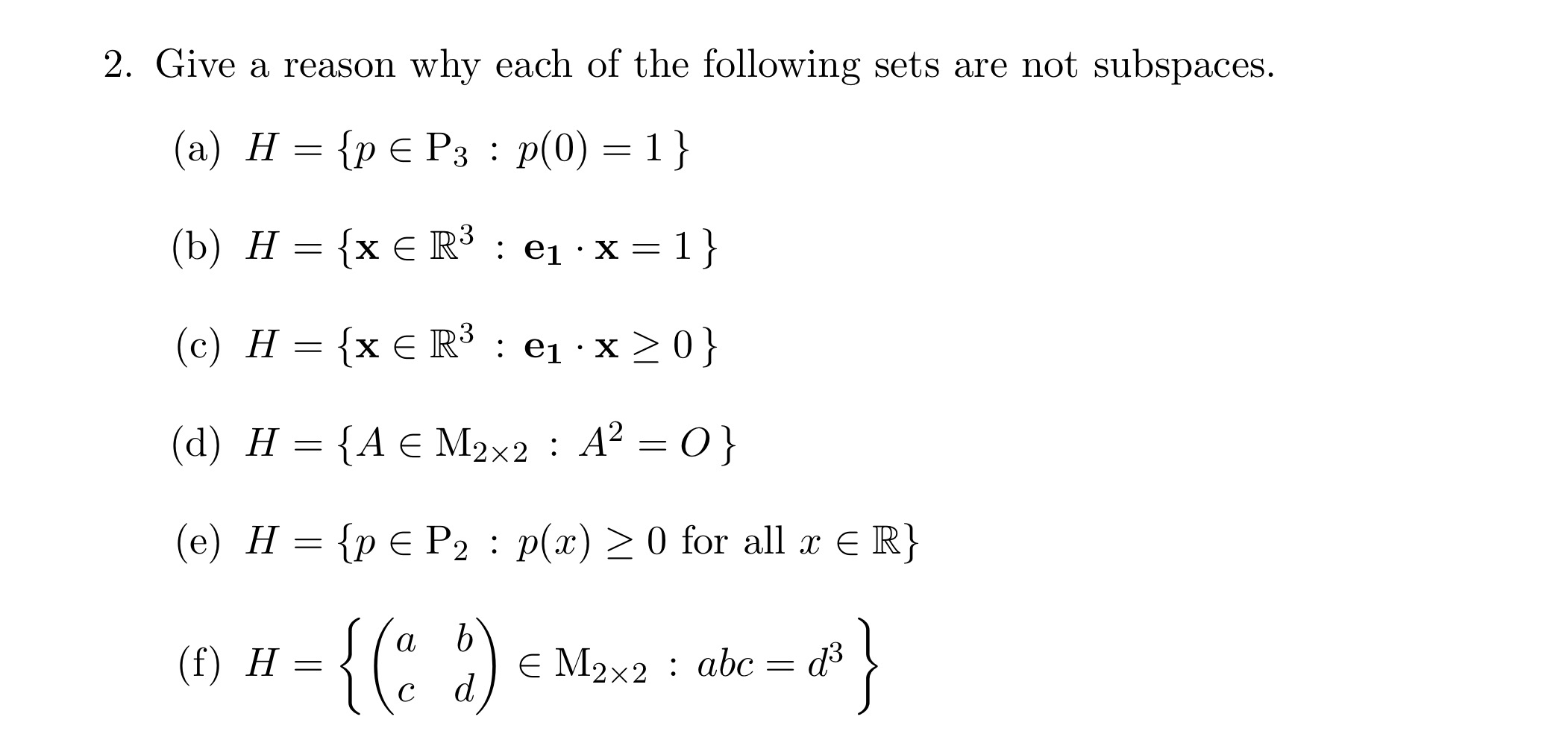 Solved Give a reason why each of the following sets are not | Chegg.com