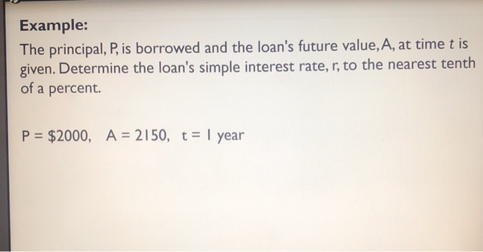 Solved Example: The principal, P, is borrowed and the loan's | Chegg.com