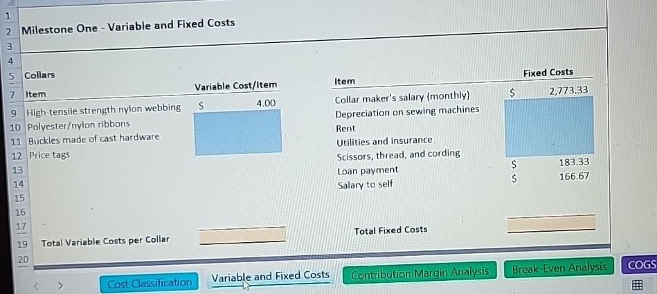 Solved Milestone One - ﻿Variable and Fixed | Chegg.com