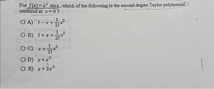 Solved For f(x)=e˙xsinx, which of the following is the | Chegg.com