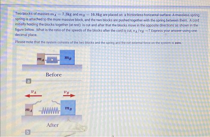 Solved Two blocks of masses mA=7.3 kg and mB=16.8 kg are | Chegg.com
