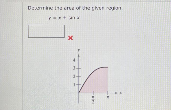 Solved Determine the area of the given region. y=x+sinx | Chegg.com