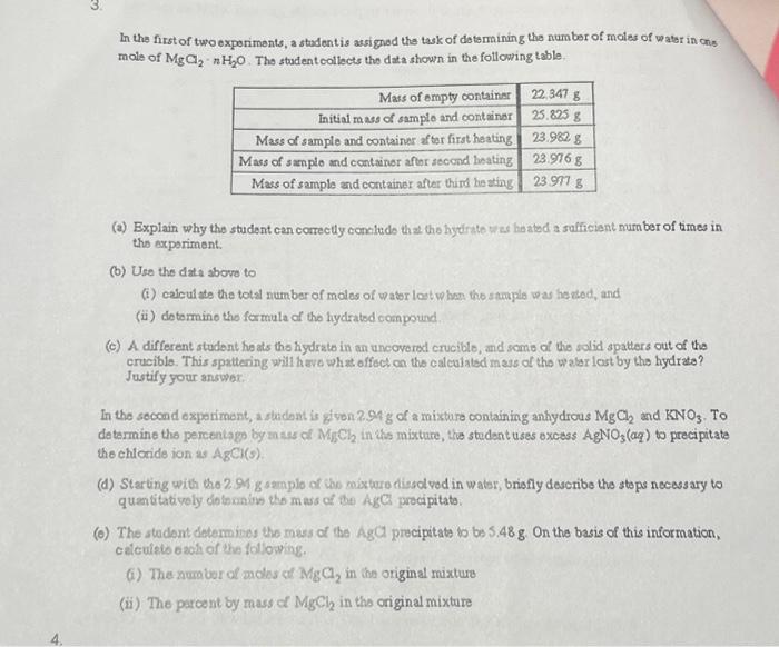 Solved 4. In the first of two experiments, a student is | Chegg.com