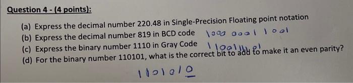 Solved Question 4 - (4 points): (a) Express the decimal | Chegg.com