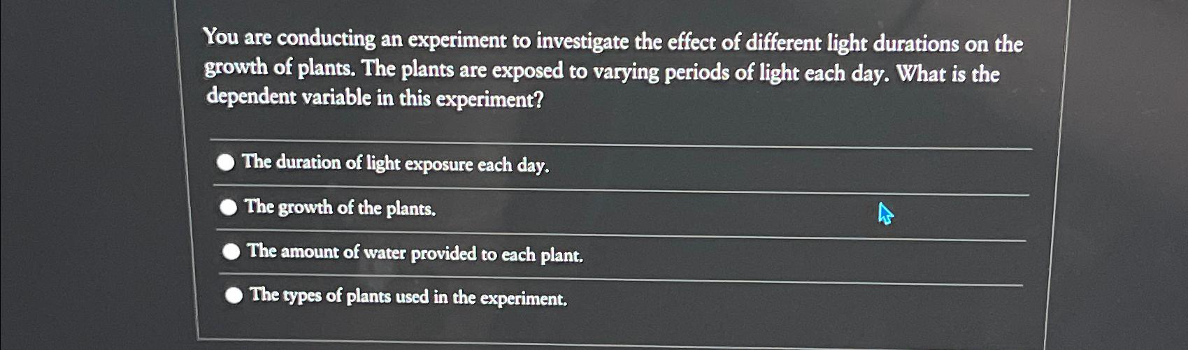 Solved You are conducting an experiment to investigate the | Chegg.com