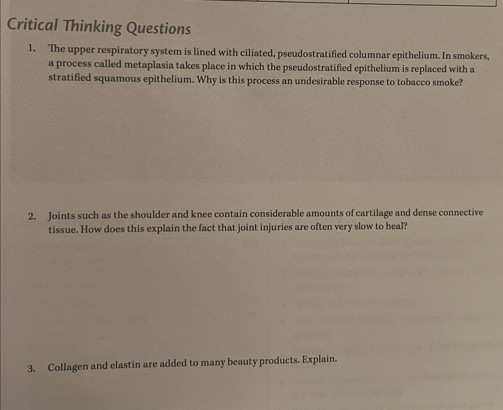 Solved Critical Thinking QuestionsThe upper respiratory | Chegg.com