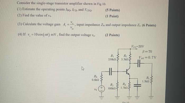 [Solved]: Consider the single-stage transistor amplifier sh