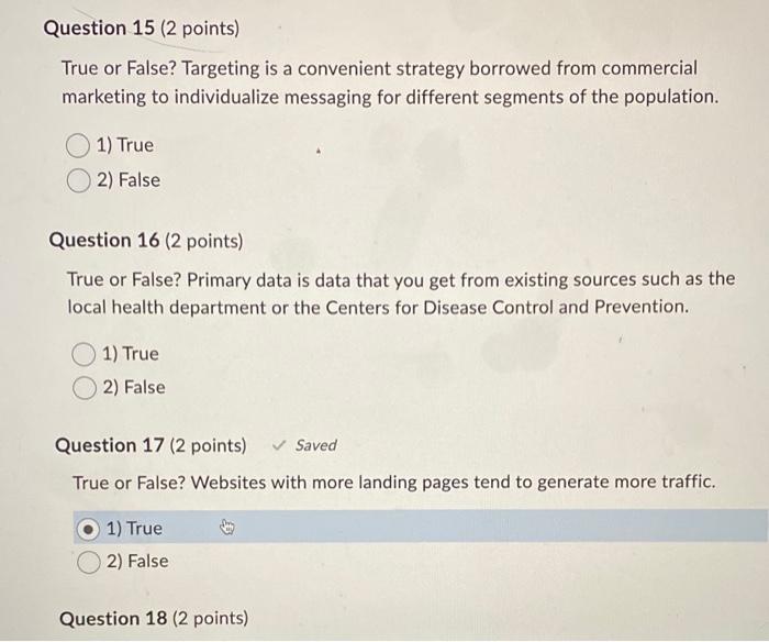 Solved True or False? Targeting is a convenient strategy | Chegg.com