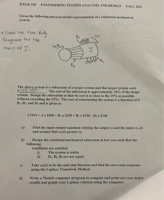 Solved ENGR 330 ENGINEERING SYSTEM ANALYSIS AND DESIGN FALL | Chegg.com