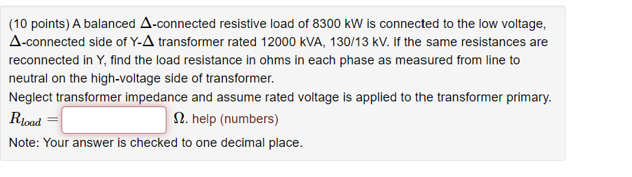 Solved (10 ﻿points) ﻿A balanced Δ-connected resistive load | Chegg.com