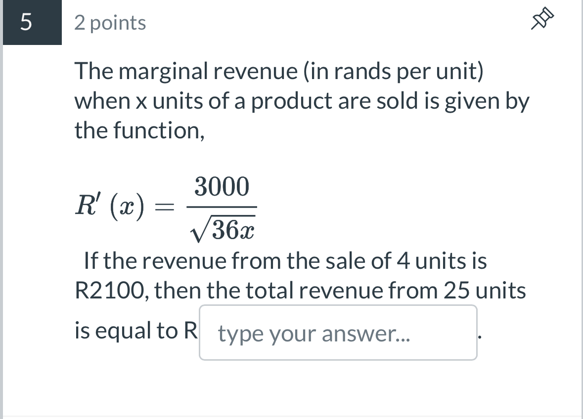 Solved 52 ﻿pointsThe marginal revenue (in rands per unit) | Chegg.com