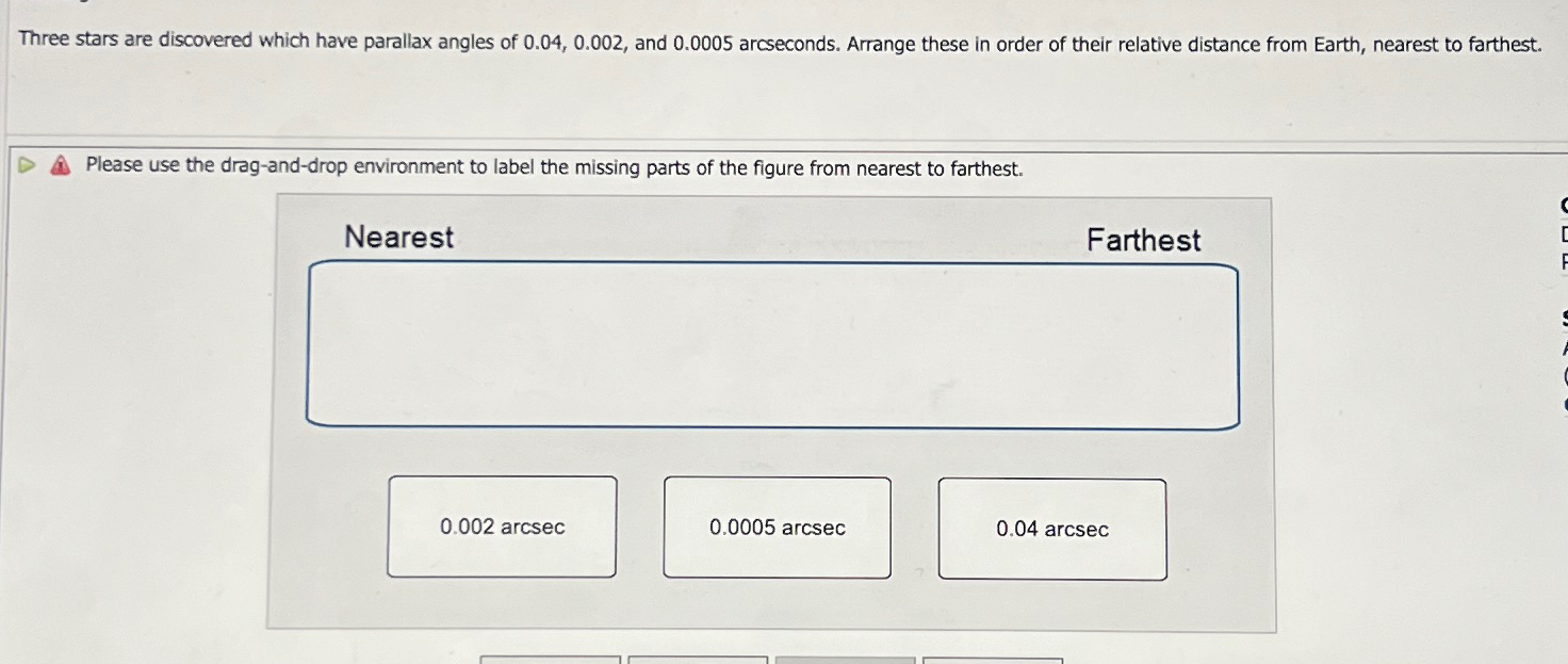 Solved Three stars are discovered which have parallax angles | Chegg.com