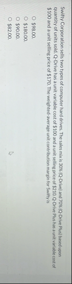 Solved Swifty Corporation sells two types of computer hard | Chegg.com