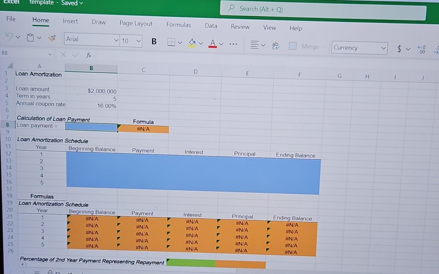Excel Online Structured Activity: Loan Amortization | Chegg.com